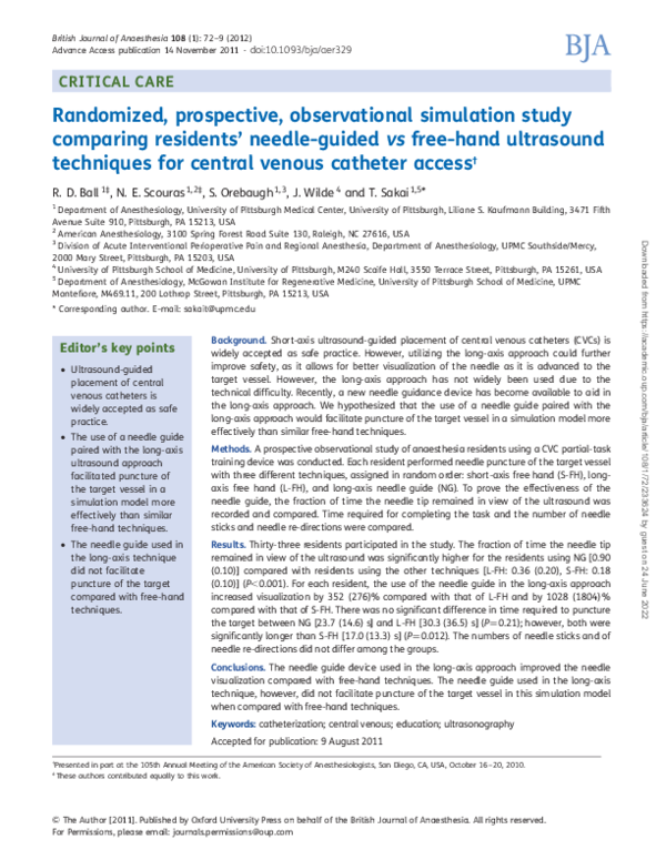 (PDF) Randomized, prospective, observational simulation study comparing residents’ needle-guided ...