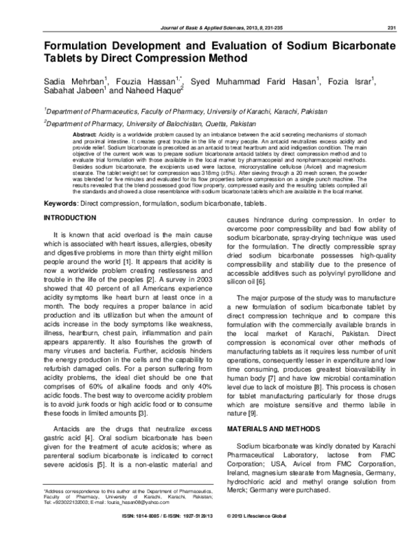 (PDF) Formulation Development and Evaluation of Sodium Bicarbonate ...