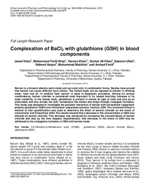 (PDF) Complexation of BaCl2 with glutathione (GSH) in blood components
