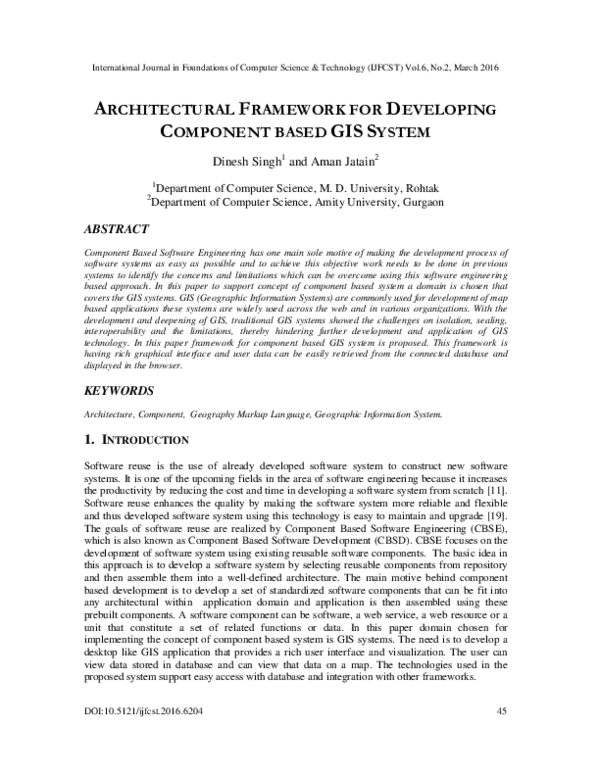 (PDF) Architectural Framework for Developing Component Based GIS System
