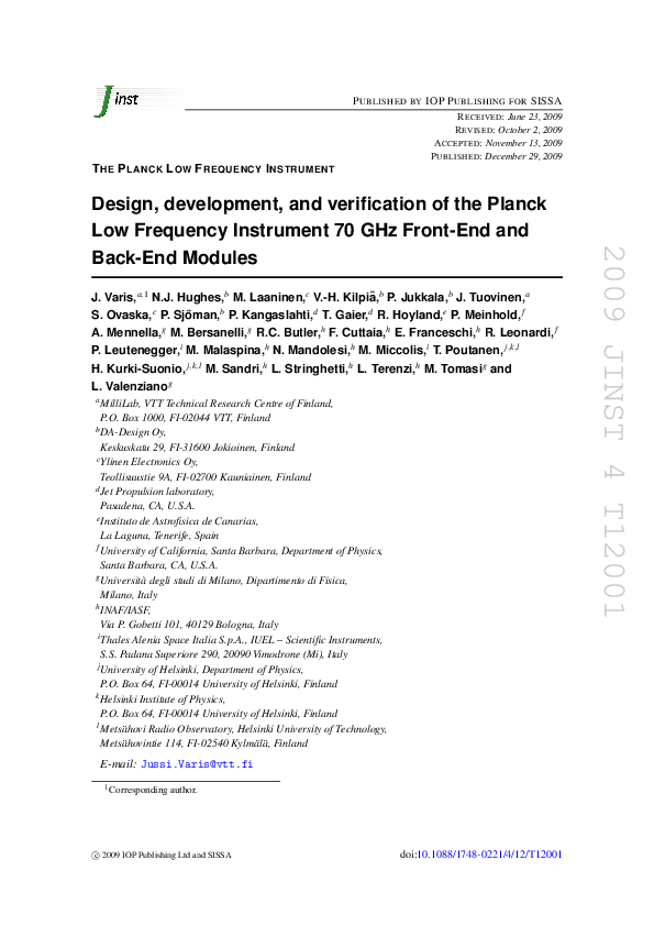 (PDF) Design, development, and verification of the Planck Low Frequency ...