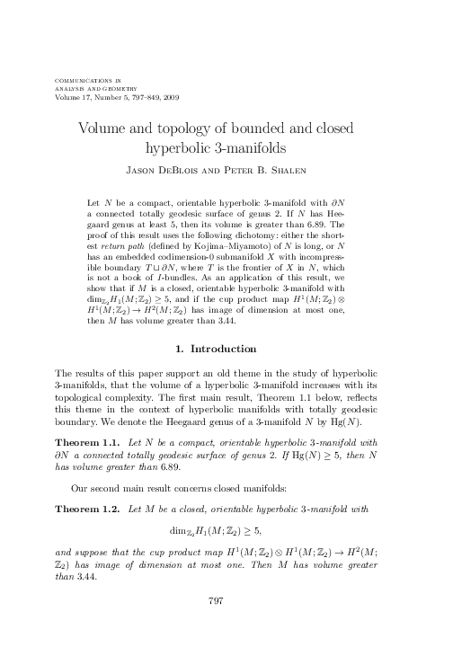 (PDF) Volume and topology of bounded and closed hyperbolic $3 ...