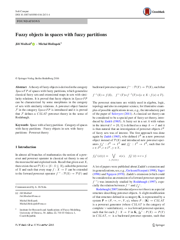 (PDF) Fuzzy objects in spaces with fuzzy partitions
