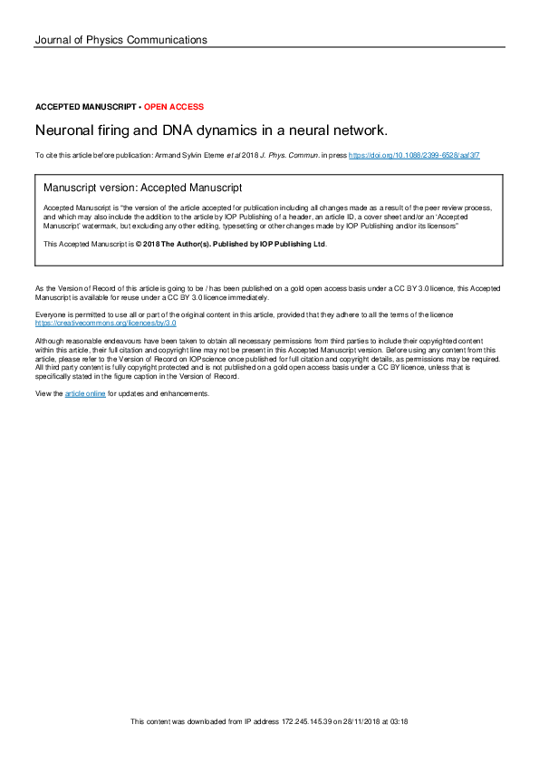 (PDF) Neuronal firing and DNA dynamics in a neural network | Armand Eteme - Academia.edu