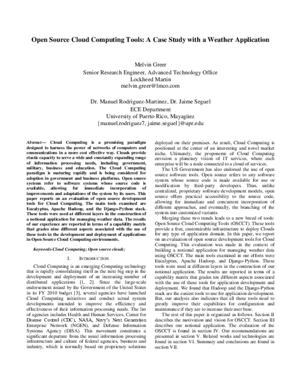 (PDF) Open Source Cloud Computing Tools: A Case Study with a Weather Application