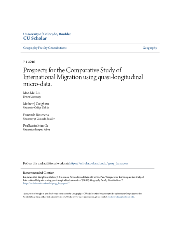 (PDF) Prospects for the comparative study of international migration using quasi-longitudinal ...
