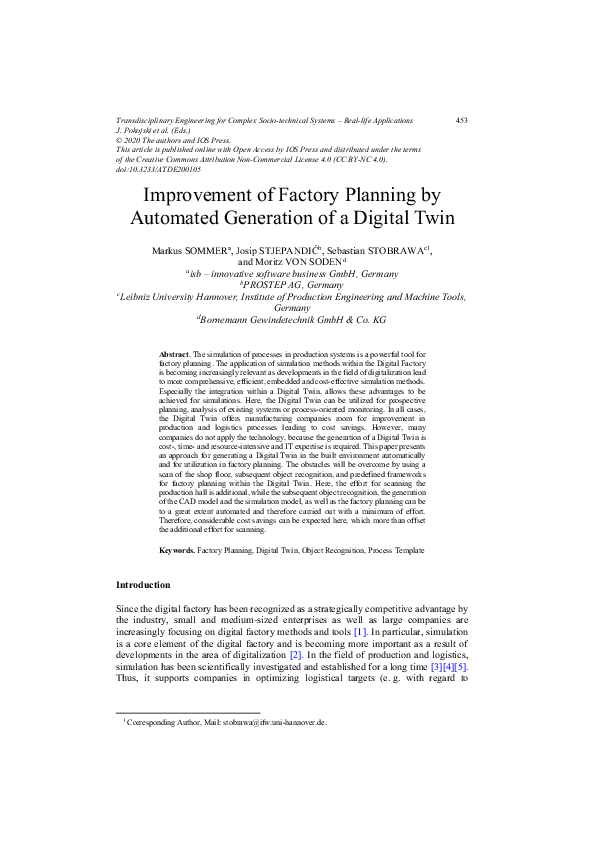 (PDF) Improvement of Factory Planning by Automated Generation of a Digital Twin