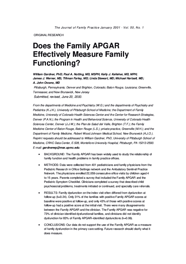 (PDF) Does the family APGAR effectively measure family functioning?