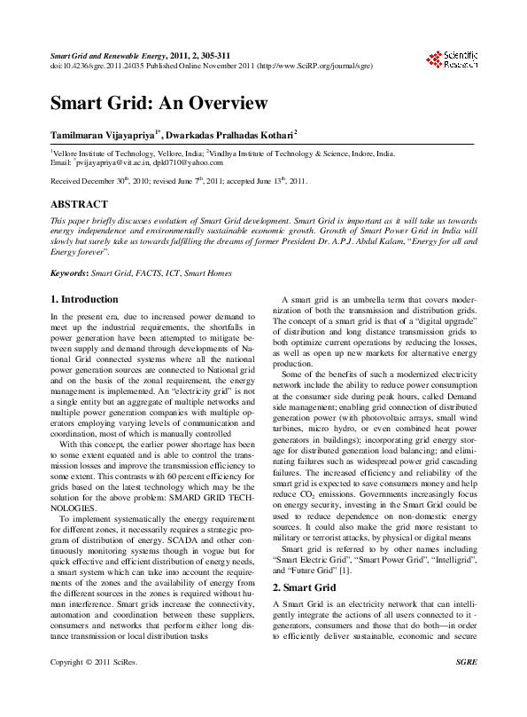 (PDF) Smart Grid: An Overview