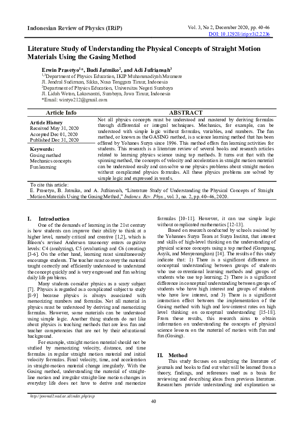 (PDF) Literature Study of Understanding the Physical Concepts of Straight Motion Materials Using ...