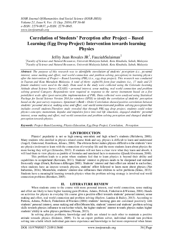 (PDF) Correlation of Students’ Perception after Project – Based ...
