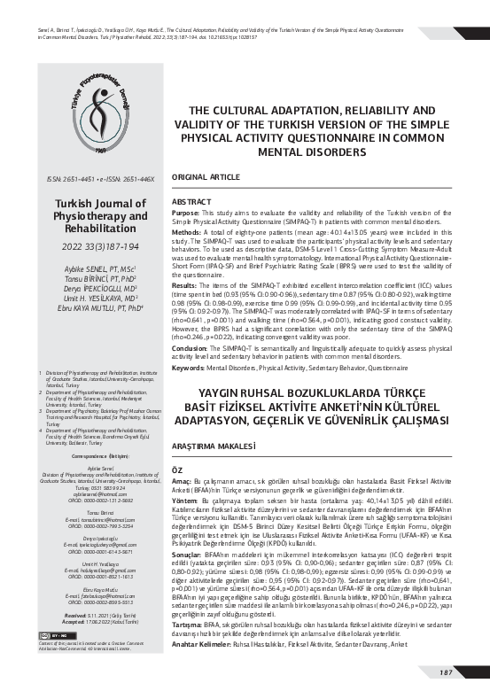 (PDF) The Cultural Adaptation, Reliability and Validity of the Turkish Version of the Simple ...