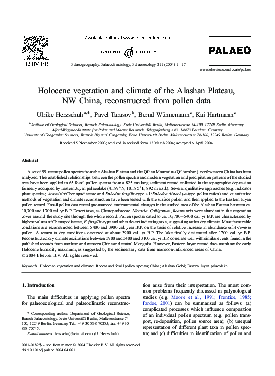 (PDF) Holocene vegetation and climate of the Alashan Plateau, NW China ...