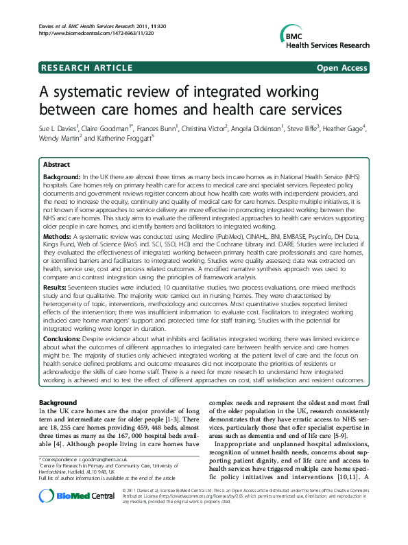 (PDF) A systematic review of integrated working between care homes and ...