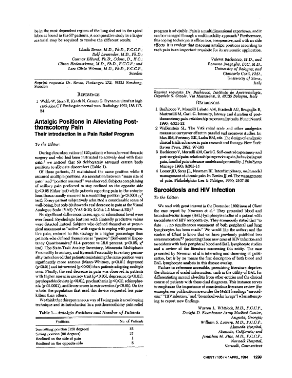 (PDF) Antalgic positions in alleviating post-thoracotomy pain. Their ...