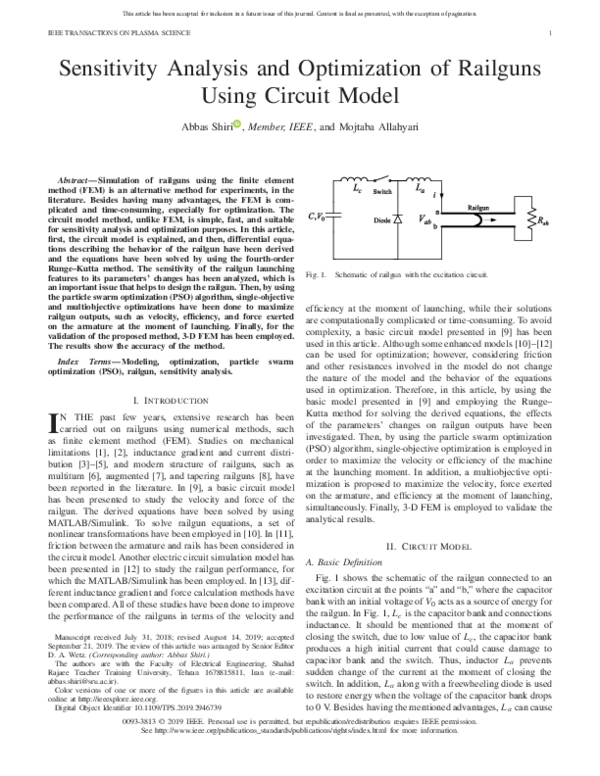 (PDF) Sensitivity Analysis and Optimization of Railguns Using Circuit Model