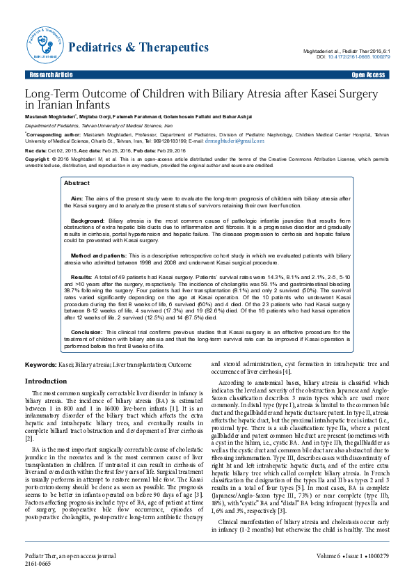 (PDF) Long-term Outcome of Children With Biliary Atresia Who Were Not Transplanted After the ...
