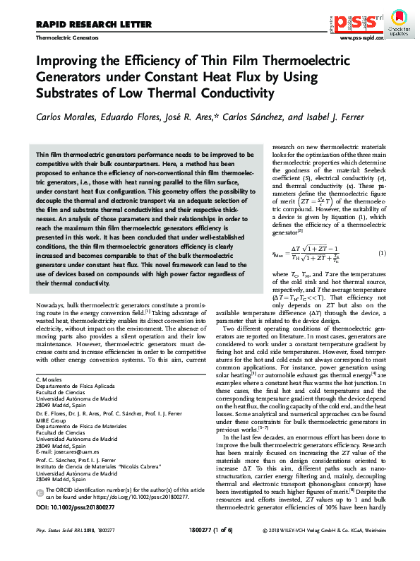 (PDF) Improving the Efficiency of Thin Film Thermoelectric Generators ...