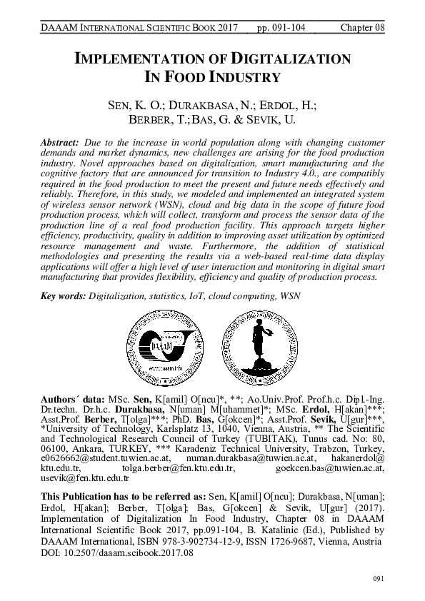 (PDF) Implementation of Digitalization In Food Industry