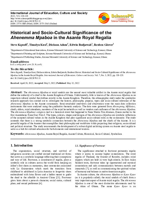 (PDF) Historical and Socio-Cultural Significance of the Ahenemma Mpaboa ...