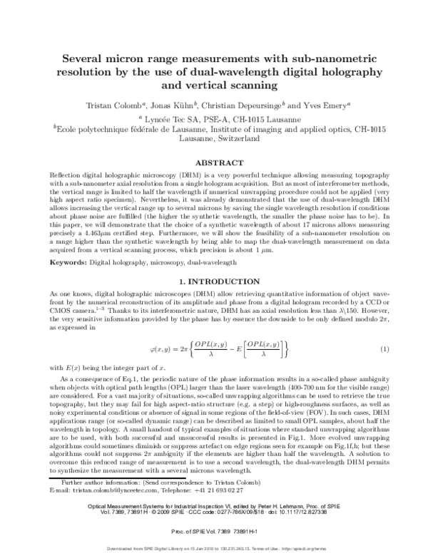 (PDF) Several micron-range measurements with sub-nanometric resolution ...