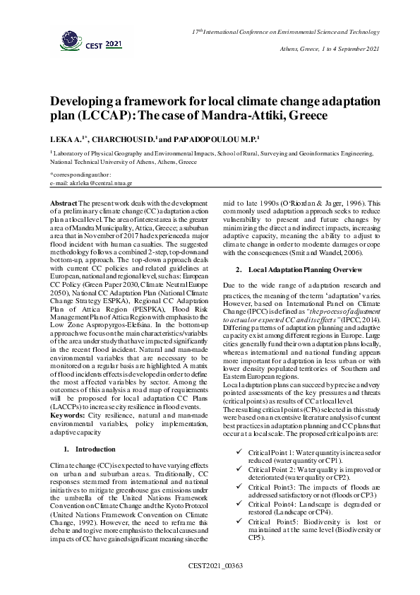(PDF) Developing a framework for local climate change adaptation plan ...