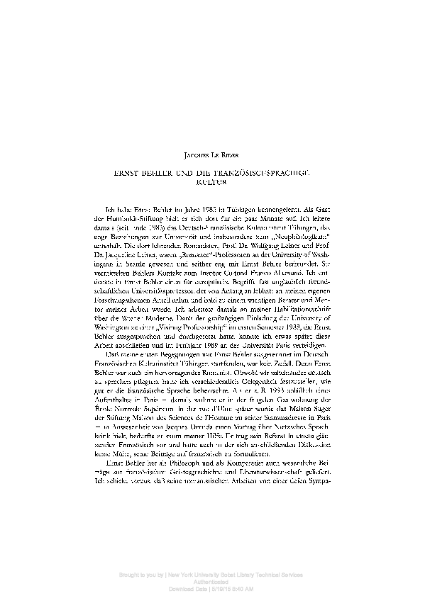 (PDF) Ernst Behler und die französischsprachige Kultur