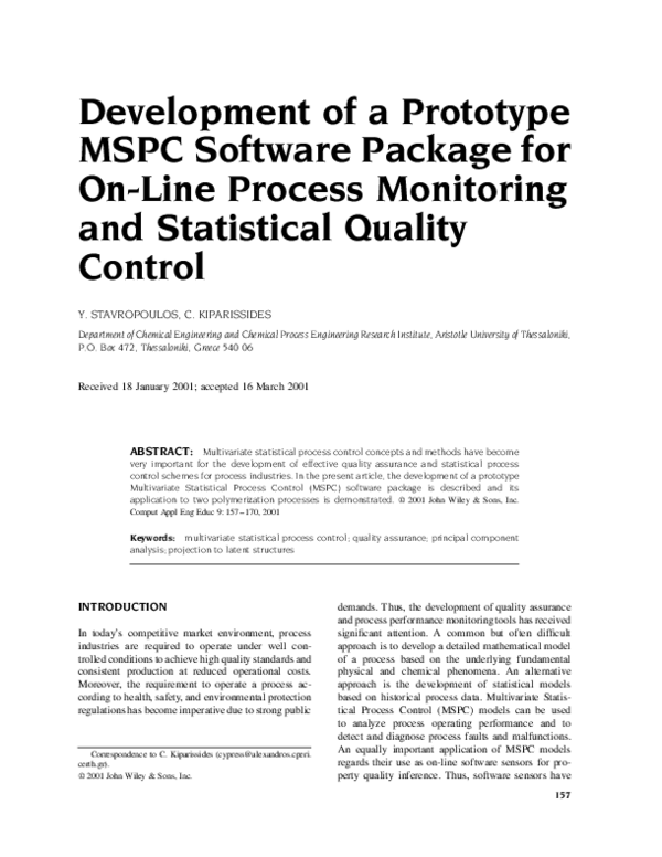 (PDF) Development of a prototype MSPC software package for on-line process monitoring and ...