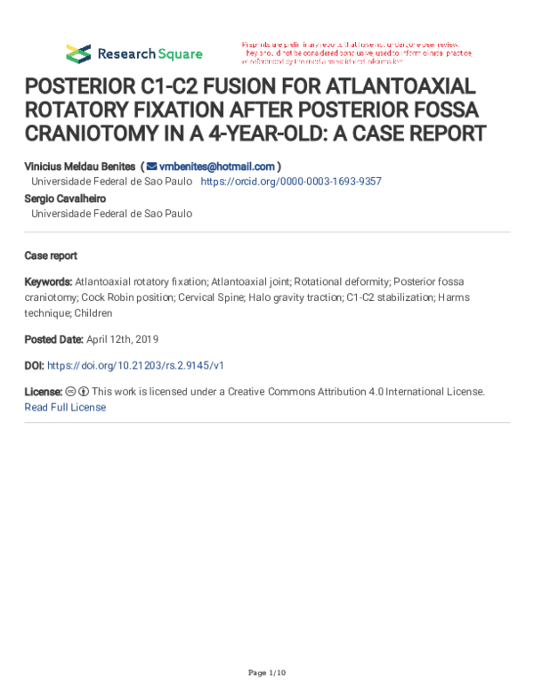(PDF) Posterior C1–C2 fusion for atlantoaxial rotatory fixation after ...