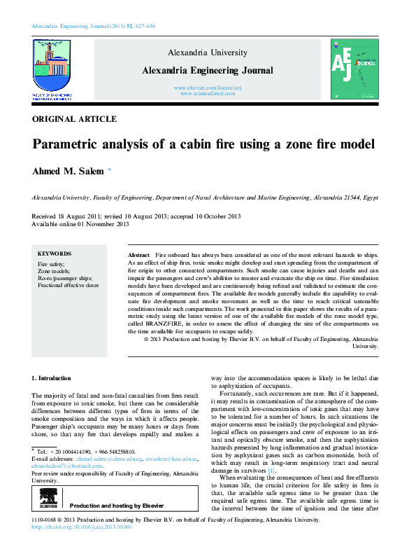 (PDF) Parametric analysis of a cabin fire using a zone fire model