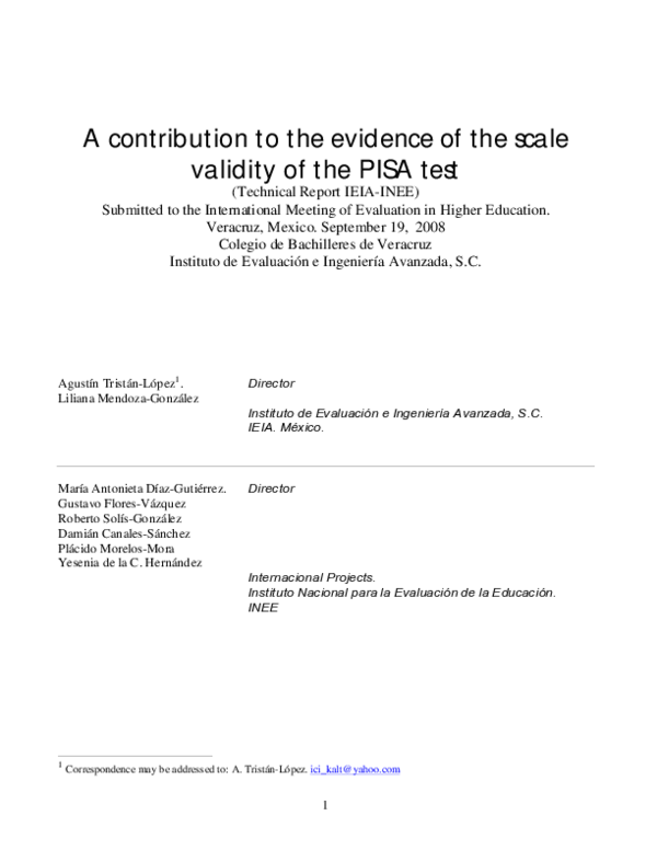 (PDF) A Contribution to the Evidence of the Scale Validity of the PISA ...