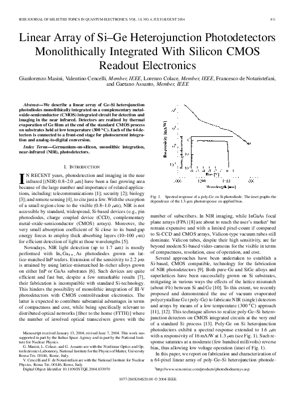 Pdf Linear Array Of Si Ge Heterojunction Photodetectors Monolithically Integrated With Silicon