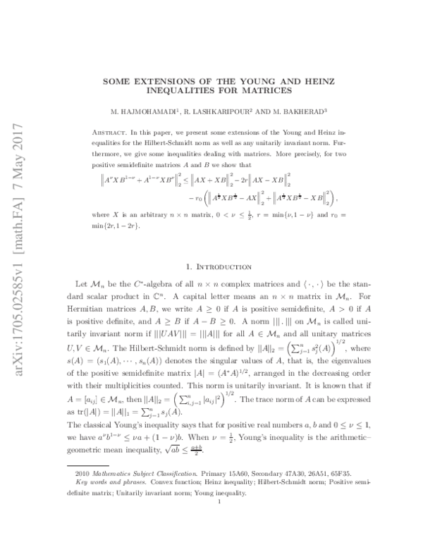 (PDF) Some extensions of the Young and Heinz inequalities for Matrices