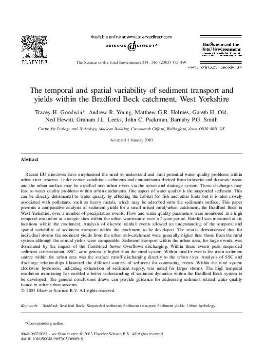 (PDF) The temporal and spatial variability of sediment transport and yields within the Bradford ...