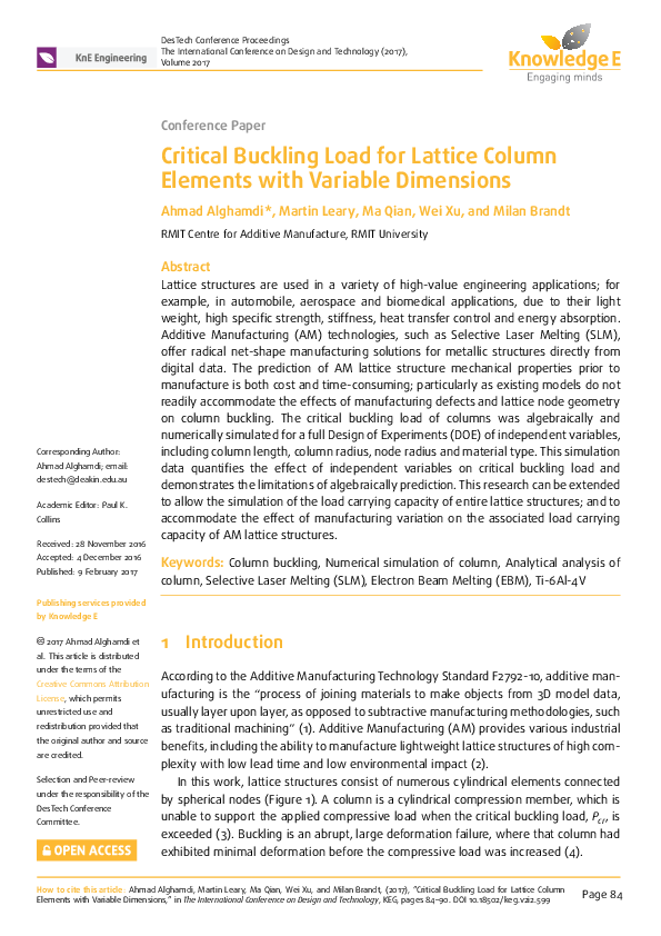 (PDF) Critical Buckling Load for Lattice Column Elements with Variable Dimensions