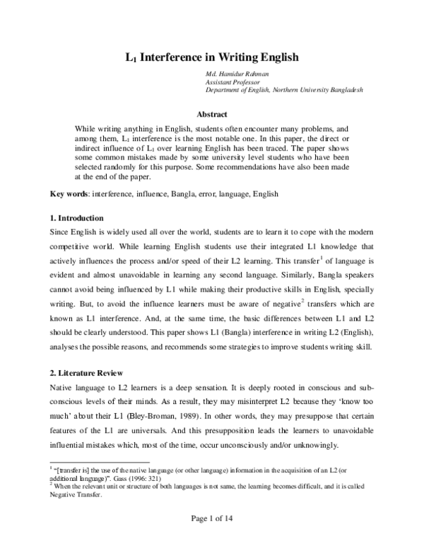 (PDF) L 1 Interference in Writing English