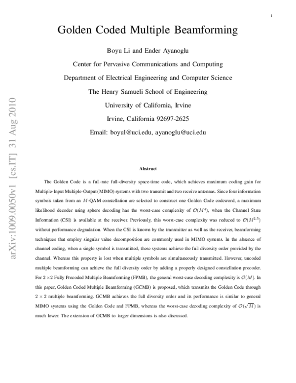 (PDF) Golden Coded Multiple Beamforming