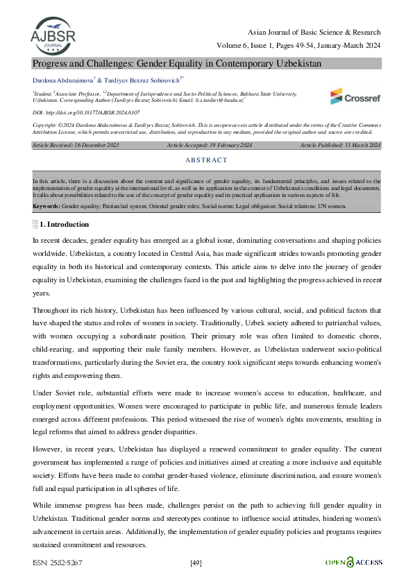 (PDF) Progress and Challenges: Gender Equality in Contemporary Uzbekistan