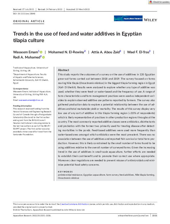 (PDF) Trends in the use of feed and water additives in Egyptian tilapia ...