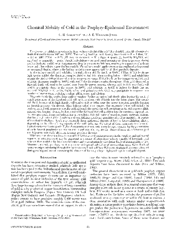 (PDF) Chemical mobility of gold in the porphyry-epithermal environment