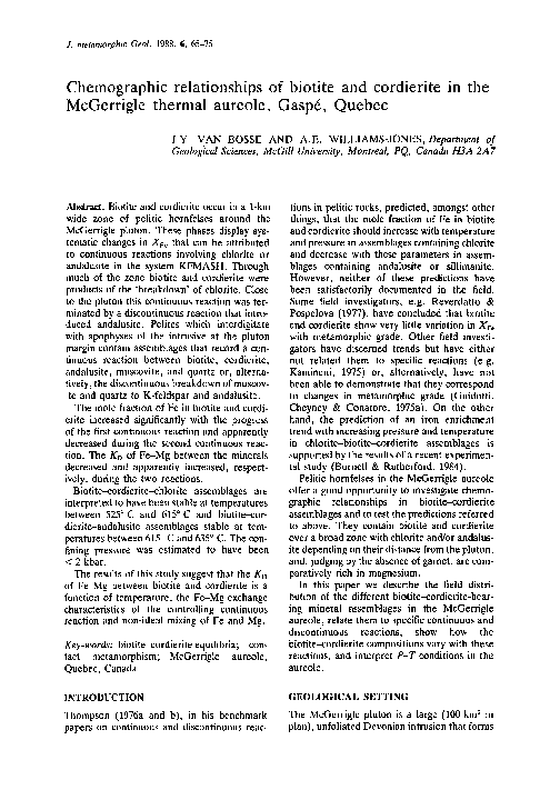 (PDF) Chemographic relationships of biotite and cordierite in the ...