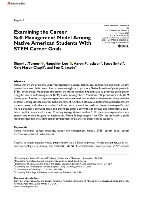 (PDF) Examining the Career Self-Management Model Among Native American ...
