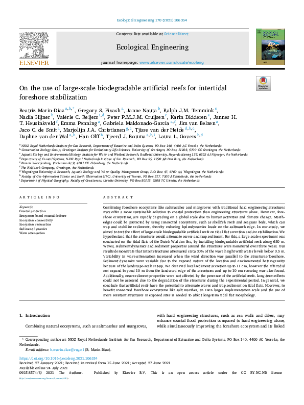 (PDF) On the use of large-scale biodegradable artificial reefs for ...