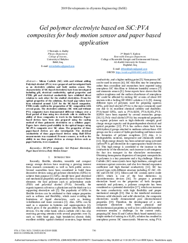 (PDF) Gel polymer electrolyte based on SiC:PVA composites for body ...