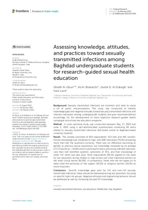 (PDF) Assessing knowledge, attitudes, and practices toward sexually ...