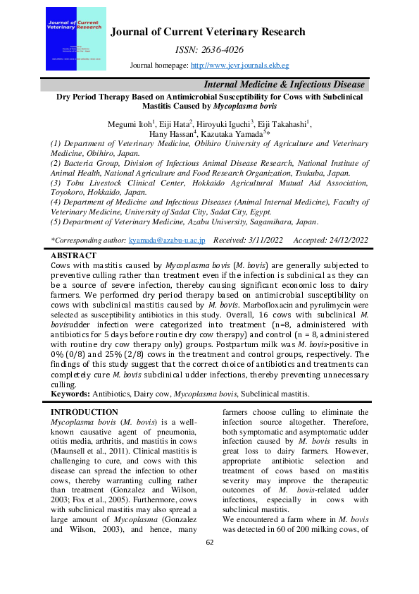 (PDF) Dry Period Therapy Based on Antimicrobial Susceptibility for Cows ...