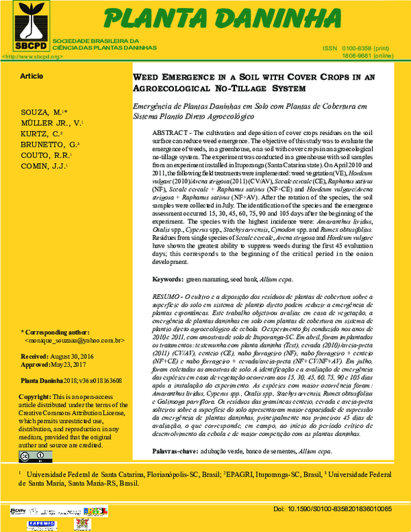 (PDF) Weed Emergence in a Soil with Cover Crops in an Agroecological No ...