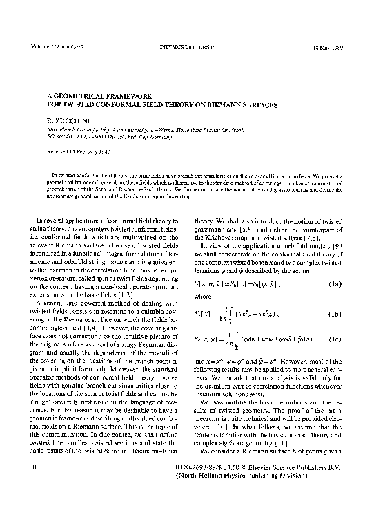 (PDF) A geometrical framework for twisted conformal field theory on ...