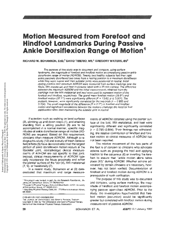 (PDF) Motion Measured from Forefoot and Hindfoot Landmarks During ...