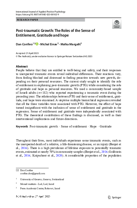 (PDF) Post-traumatic Growth: The Roles of the Sense of Entitlement ...